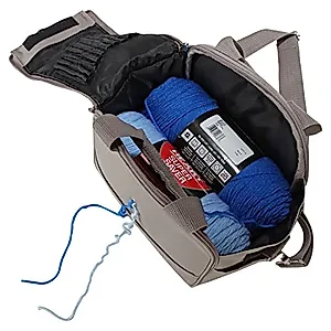 Home-X Portable Canvas Yarn Bag, Features a Hole for Yarn in Use, Grey