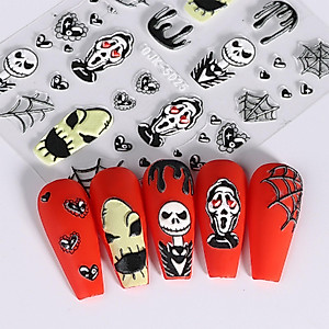 JMEOWIO 3D Embossed Halloween Nail Art Stickers Decals Self-Adhesive Pegatinas Uñas 5D Cute Horror Ghost Spook Nail Supplies Nail Art Design Decoration Accessories 4 Sheets