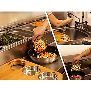 Versachop Trio, Extra Large 22 X 16 inch Cutting Boards for Kitchen, Butcher Block - Totally Natural Organic Moso Bamboo board with three Stainless Steel Bowls attached for easy chopping