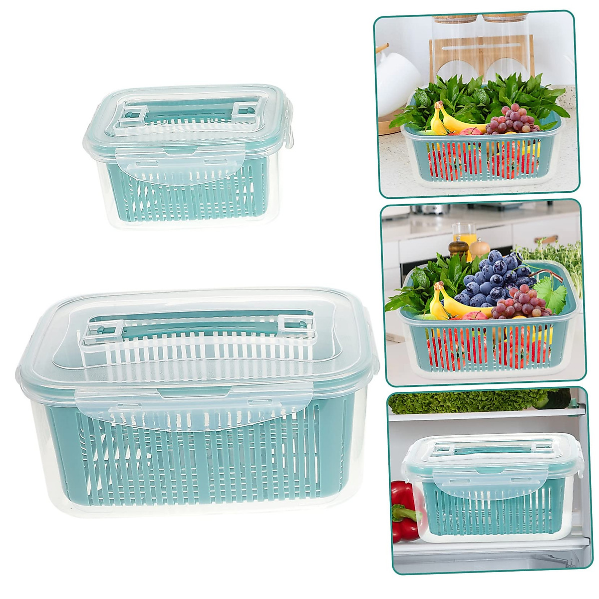 UPKOCH 2pcs Box Refrigerator Storage Box Cereal Container Food Storage Box Glass Food Containers Fruit Drain Storage Box Sink Strainer Basket Fridge Strainer Box Fresh Box Drain Fruit Box