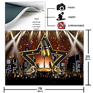 Avezano Karaoke Party Backdrop Star Vacation Party Decorations Photography Background Night Show Microphone Karaoke Theme Photography Photo Booth Background (7x5ft)