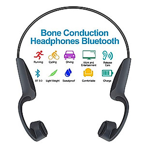 VJJB Bone Conduction Headphones Bluetooth 5.0,Z8 Open-Ear Stereo Wireless Bone Conduction Headsets Lightweight and Waterproof Sports Bluetooth Earphones with Mic for Gym Running Cycling