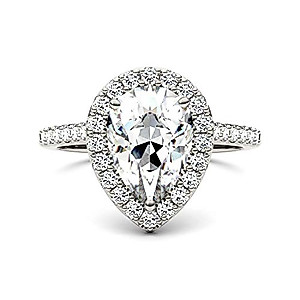 Charles & Colvard Created Moissanite 10x7mm Pear Cut Engagement Ring for Women | 2.58 cttw DEW | Lab Grown | Solid 14K White Gold with Rhodium | Size 7