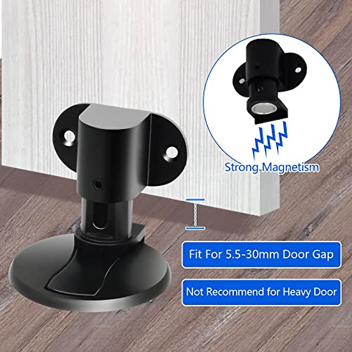 KOLAKO Magnetic Door Stopper, Magnetic Door Stops Black Door Stopper Stainless Steel Magnetic Door Stoppers Floor Adjustable Adhesive Door Catch Invisible Door Holder 2 Pack