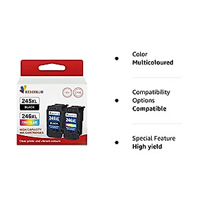 Relcolor 245XL 246XL Ink Cartridge Black Color Combo Fit for MX490 MX492 MG2522 TS3100 TS3122 TS3300 TS3322 TS3320 TR4500 TR4520 TR4522 MG2500 Printer Canon PG 245 CL 246 XL Higher Yield