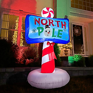 Fraser Hill Farm 6-Ft. Tall North Pole Sign Blow Up Inflatable with Lights, Outdoor Christmas Inflatable Decoration for Lawn and Yard, Giant Festive Holiday Decor