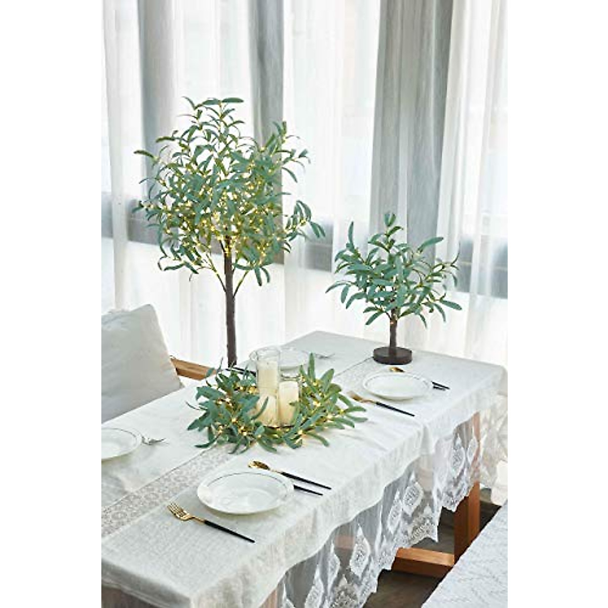 Hairui Lighted Artificial Olive Garland 6FT 96 LED Fairy Lights Battery Operated, Faux Vine Lights with Timer for Spring Christmas Holiday Fireplace Décor