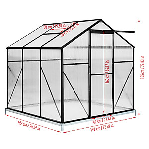 Zstar 6x6 FT Polycarbonate Greenhouses with Sliding Door and Adjustable Vent Window, Heavy Duty Outdoor Aluminum Walk-in Green House for Outdoor Garden Backyard, Greenhouses for Outdoors, Black