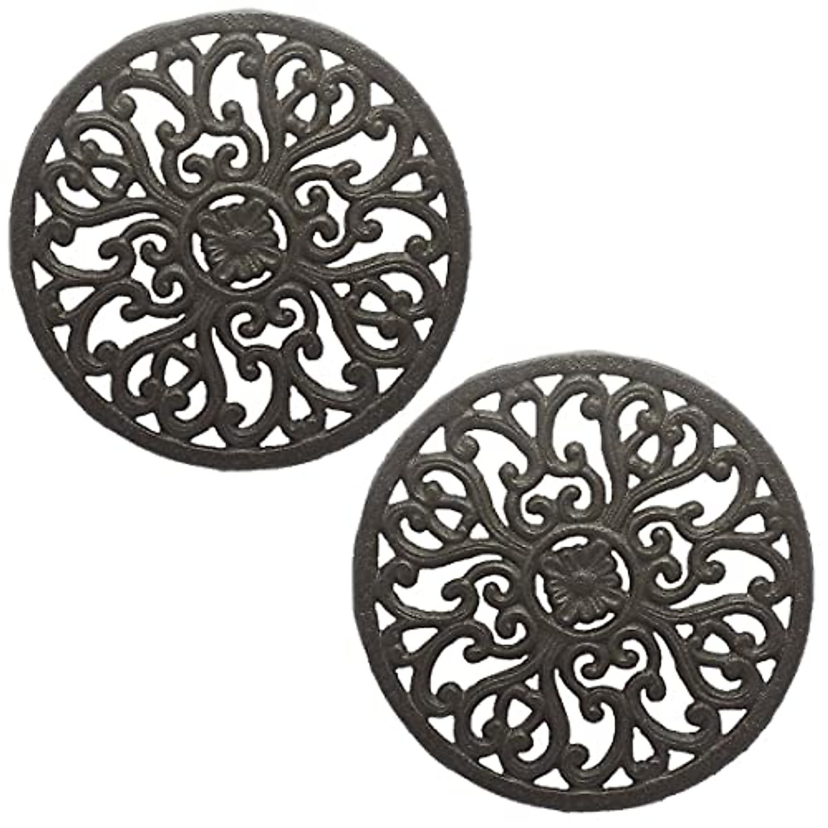 Cast Iron Trivet, Vintage Cutout Pattern Cast Iron Insulation Pad, Dutch Oven Trivet, Removable Rubber Legs Cast Iron Trivet, 2 Pack 7 Inches Trivet, Plates to Protect Table