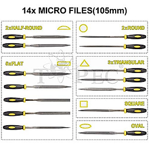 Topec 26Pcs File Set, Round and Flat File Kits are Made of High Carbon-Steel, Ideal Wooden Hand Tool for Woodwork, Metal, Model & Hobby Applications