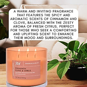 Cinnamon Clove Citrus Scented Candle with Vanilla, Ginger & Cedarwood | Highly Scented 3 Wick Soy Candles for Home 15.8 oz | Large Relaxing Aromatherapy Candle for Men & Women, Natural Cinnamon Candle
