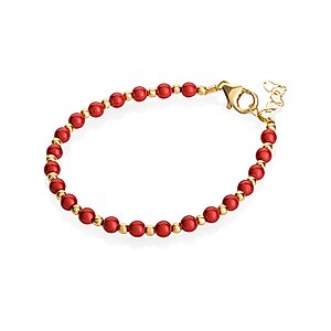 Crystal Dream Luxury 14KT Gold-Filled Beads with Red Coral European Simulated Pearls Stylish Baby Girl Bracelet Gift (BCR_S)