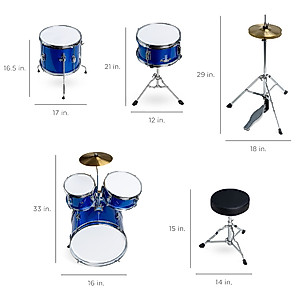 Best Choice Products Kids Drum Set 5-Piece 16in Beginner Drum Set Junior Drum Kit, Starter Percussion Set w/Cymbals, Pedal, Drumsticks, Stool, Toms, Snare, Hi Hat - Blue