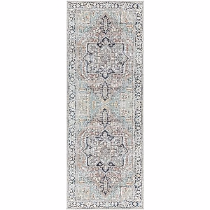 Hauteloom Nisa Living Room, Bedroom Machine Washable Area Rug - Traditional - Sage, Brick Red, Navy - 7'6" x 9'6"