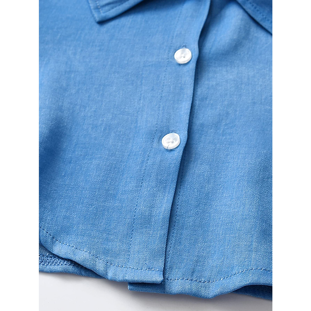 OYOANGLE Girl's 2 Piece Outfit Butterfly Patched Cami Dress with Long Sleeve Button Down Crop Shirt Set Blue and Black 11-12Y