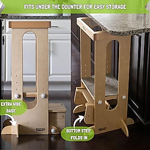Little Partners Learning Tower Toddler Tower Foldable Step, Explore 'N Store Folding Toddler Tower Montessori Kitchen Tower for Cooking, 22.28" L x 19.56" W x 33.50" H, Ages 2 to 6 (Natural)