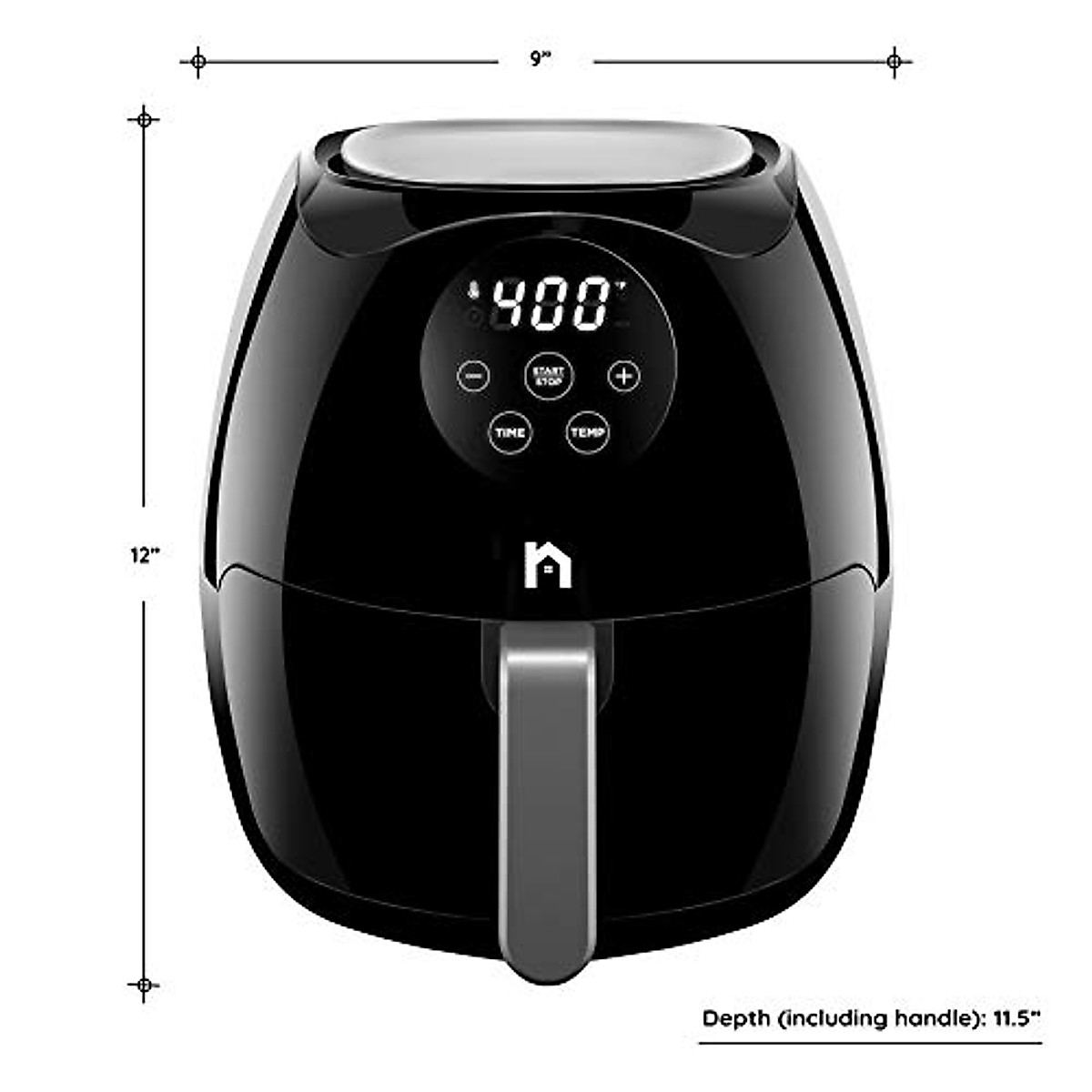 New House Kitchen Digital 3.5 Liter Air Fryer w/ Flat Basket, Touch Screen AirFryer, Non-Stick Dishwasher-Safe Basket, Use Less Oil For Fast Healthier Food, 60 Min Timer & Auto Shut Off, Black