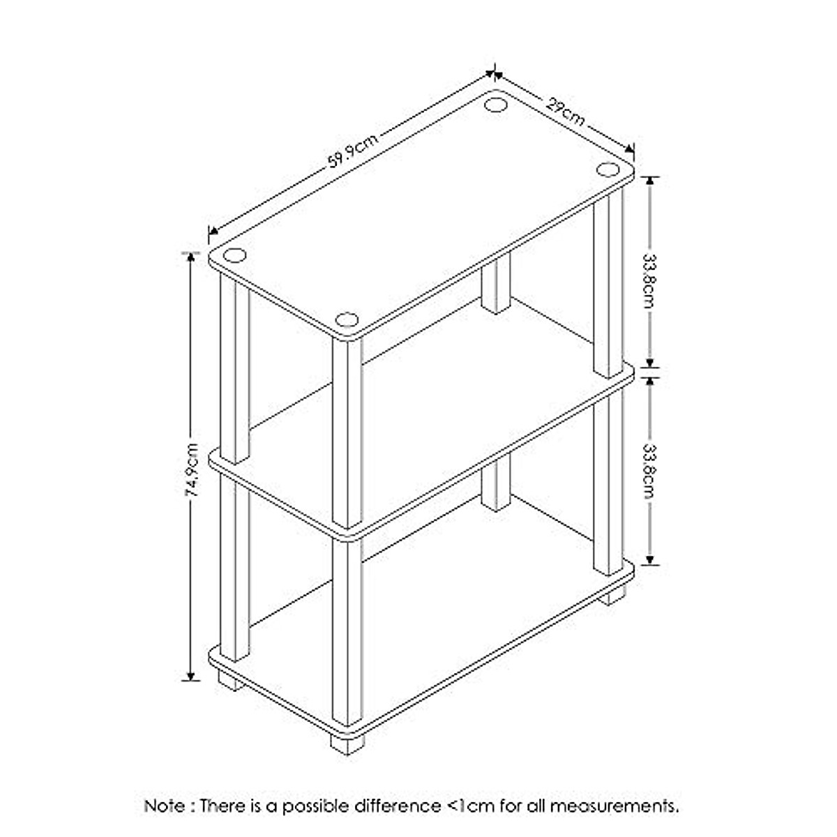 Furinno Turn-S-Tube 3-Tier Compact Multipurpose Shelf Display Rack with Square Tube, Black/Grey