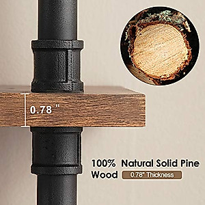 ivinta Industrial Bookcase Corner Shelf, 5 Shelf Wall Mount Pipe Bookshelf Solid Wood Shelves, Corner Standing Bookcase, Metal Display Stand