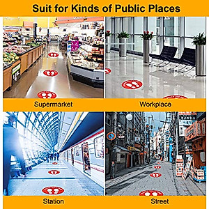 20 Pieces Social Floor Sticker Removable Stop Feet Apart Stand Safety Sign Marker Please Wait Here Footprint Decal for Supermarket, Grocery Store, Cafe Office, Hospital, 8 Inch (Red)