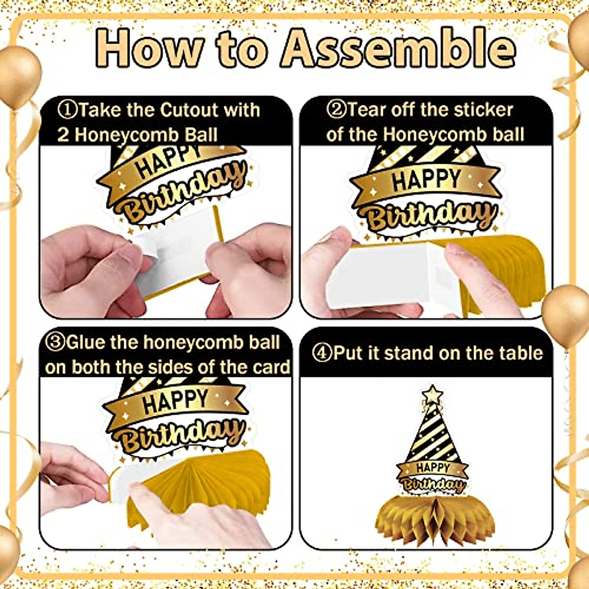 50th Birthday Centerpieces for Tables, Black Gold Happy 50th Birthday Honeycomb Table Decorations with Cake Topper, 50th Birthday Table Centerpiece for Men Women Cheers to 50 Years Party Table Sign