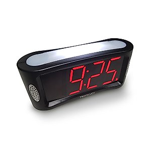 Travelwey Digital Alarm Clock - Outlet Powered, No Frills Simple Operation, Large Night Light, Alarm, Snooze, Full Range Brightness Dimmer, Big Red LED Digit Display, Black