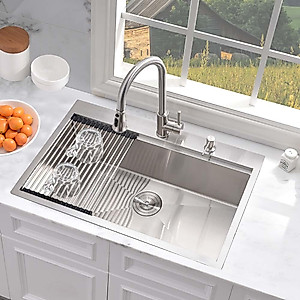 31 Inch Drop In Kitchen Sink Workstation- Wesliv 31x20 Inch Drop Sink Topmount Ledge Workstation Stainless Steel 16 Gauge Single Bowl Overmount Kitchen Sink with Cutting Board