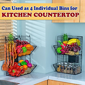 X-cosrack Metal Wire Basket Wall Mount, 4 Tier Extra Large Wall Storage Basket Organizer with Chalkboards, Kitchen Fruits and Vegetables Produce Bin Rack Toys Organizer Bathroom Tower Baskets (Black)