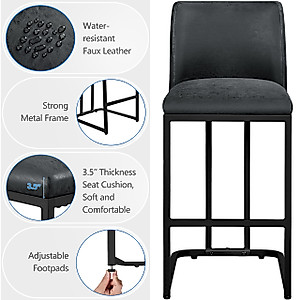 Yaheetech Counter Height Bar Stools 24'' Bar Stools Set of 2 Leather Bar Chairs Modern Upholstered Barstools with Back for Kitchen Counter, Dark Gray