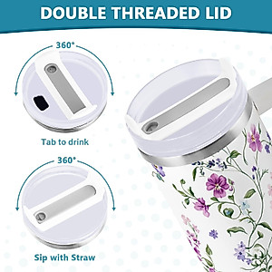 ALAZA Cute Flowers 40 oz Tumbler Water Bottle with Straw Lid and Handle,Reusable Insulated Stainless Steel Cup for Women Men Travel Car Cup Holder