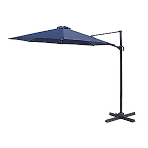 FLAME&SHADE 10 ft Cantilever Offset Outdoor Patio Umbrella with Base Stand Rotate and Tilt - Navy