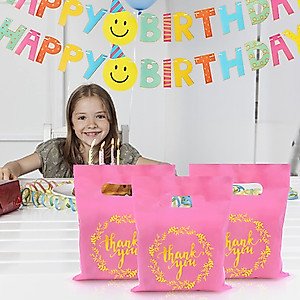 KDPATFAV 70 PCS 9" x 12" Plastic Merchandise Bags Shopping Bags with Thank You Logo Boutique Bags with Handles for Birthday Party Baby Shower Wedding Trade Shows and More (Pink)