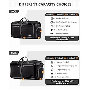 Gonex 80L Packable Travel Duffle Bag Foldable Duffel Bags for Luggage Gym Sports Camping Travelling Cycling Storage Shopping Water & Tear Resistant Black