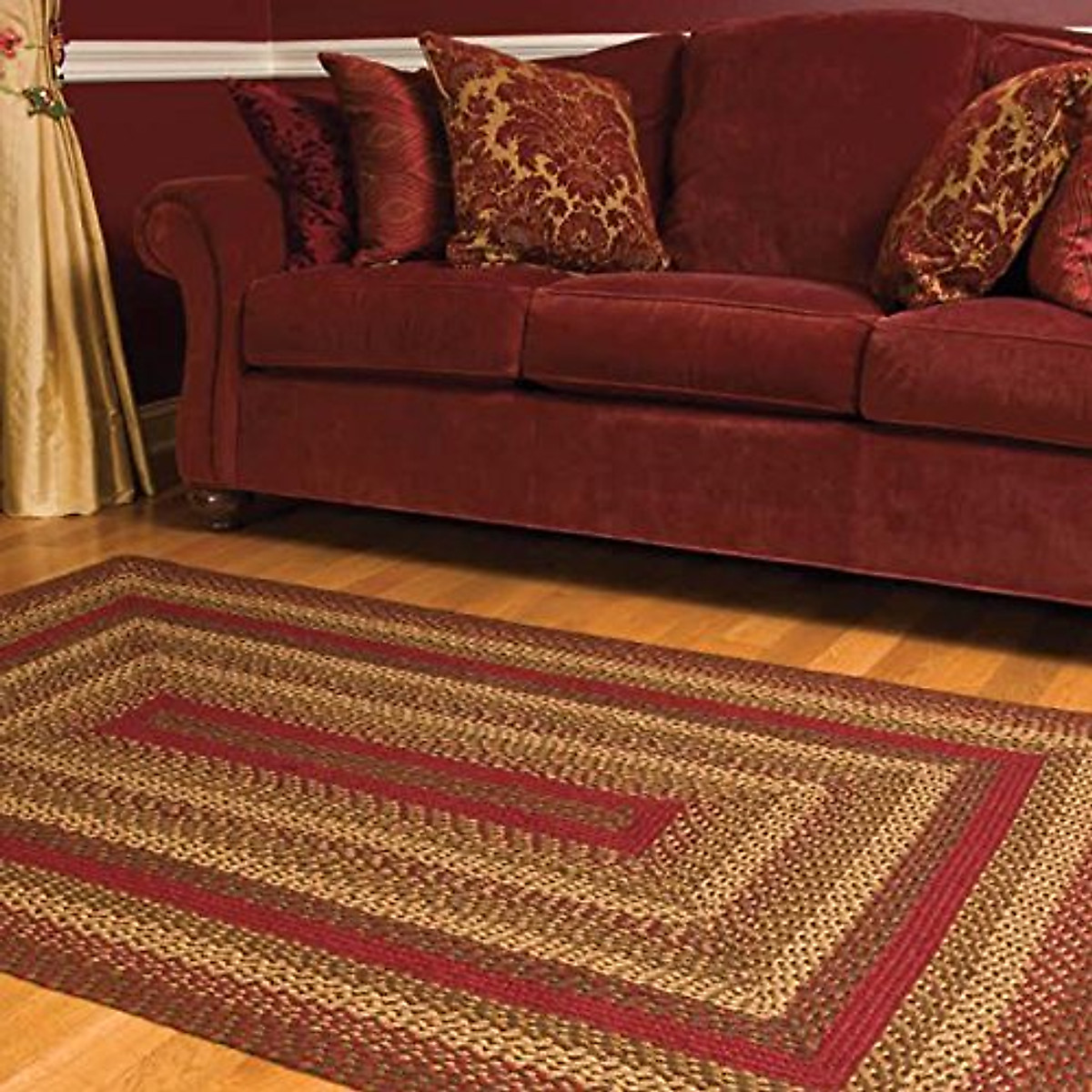 IHF Home Decor Braided Rug 3' X 5' Country Style New Oval Floor Carpet CINNAMON DESIGN Jute Material,Wine, Sage, Tan