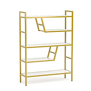 Teraves 5-Tier Adjustable Bookshelf Wood Bookcase with Metal Frame Book Shelf Organizer for Living Room/Bedroom/Study Room,46 Variants