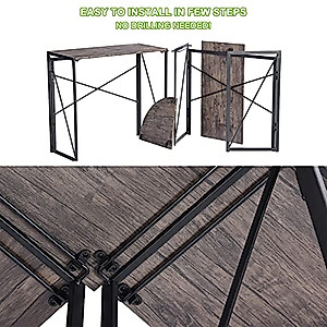 Geniqua 3-Piece L-Shaped Wooden Computer Folding Table Corner Desk Space-Saving Industrial Style PC Laptop Desk for Workstation Home Office