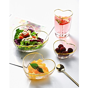 Phnom Penh Glass Bowl Dessert Bird's Nest Salad Bowl Fruit Plate Creative Transparent Heart Shape Breakfast Bowl (4 pcs)