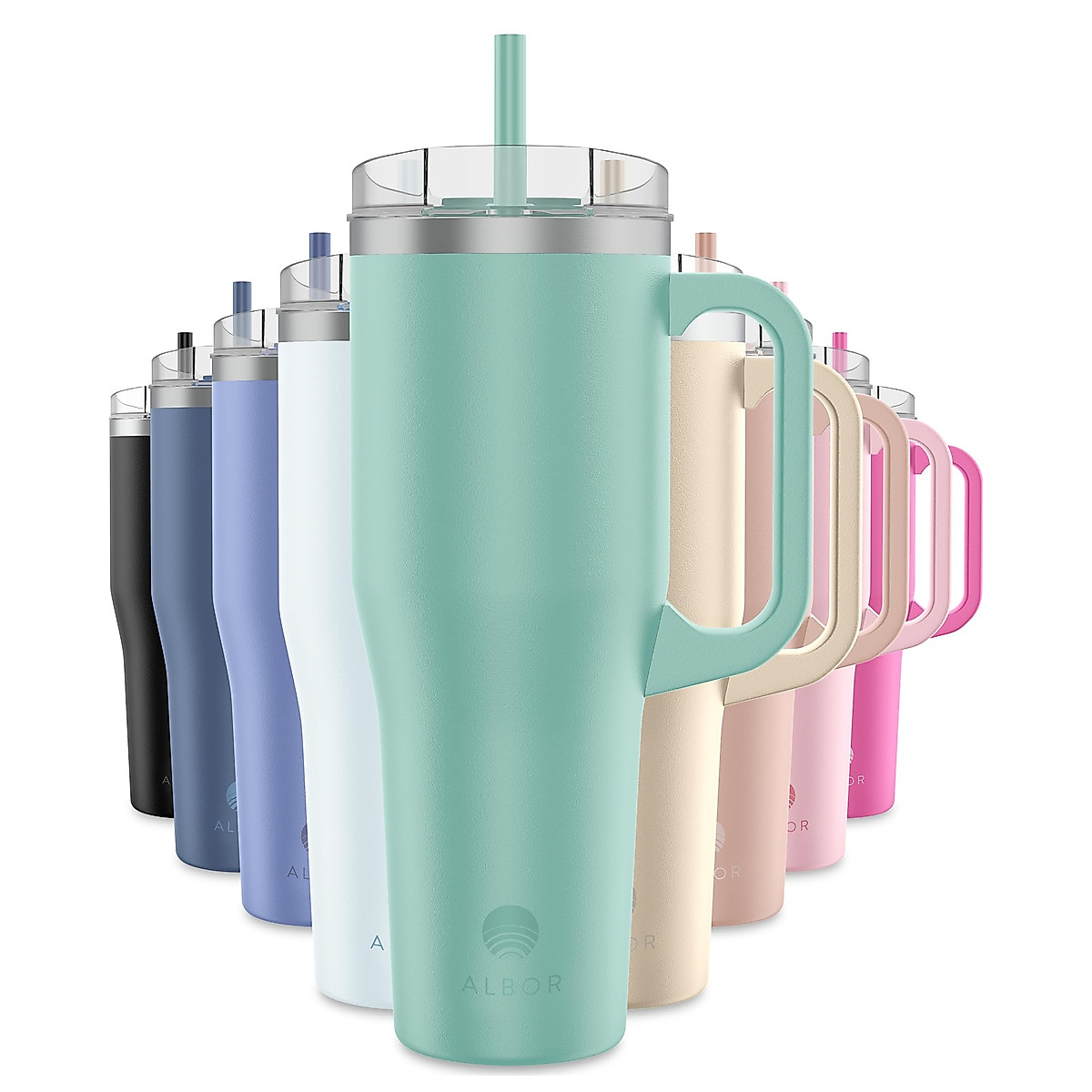 ALBOR 40 oz Tumbler With Lid and Straw, Leak Proof Durable Stainless Steel Insulated Tumbler With Handle, Spill Proof Water Bottles With Straw (Mint, 40 oz)
