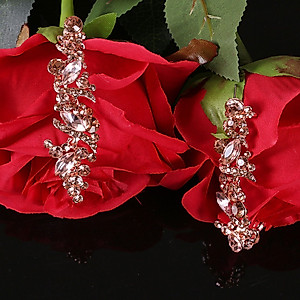 NLCAC Crystal Rose Gold Chandelier Earring Leaf Pendant Peach Earrings Dangle for Women