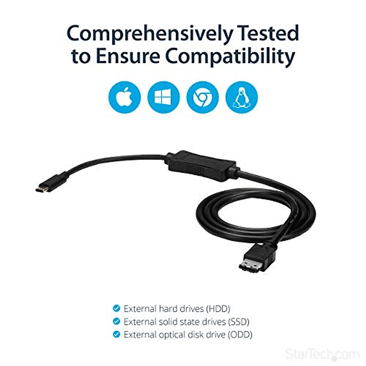 StarTech.com USB C to eSATA Cable - 3 ft / 1m - 5Gbp - for HDD/SSD/ODD - External Hard Drive Adapter - USB 3.0 to eSATA Converter (USB3C2ESAT3)