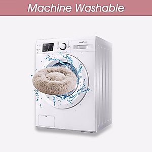 Calming Dog Bed & Cat Bed, Anti-Anxiety Donut Dog Cuddler Bed, Warming Cozy Soft Dog Round Bed, Fluffy Faux Fur Plush Dog Cat Cushion Bed for Small Medium Dogs and Cats (20"/24"/27"/30")