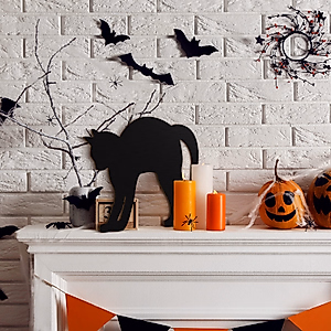 Jetec 3-Piece Black Wooden Cat Silhouette Hanging Signs for Halloween, Scary Family Home Party Door Decorations