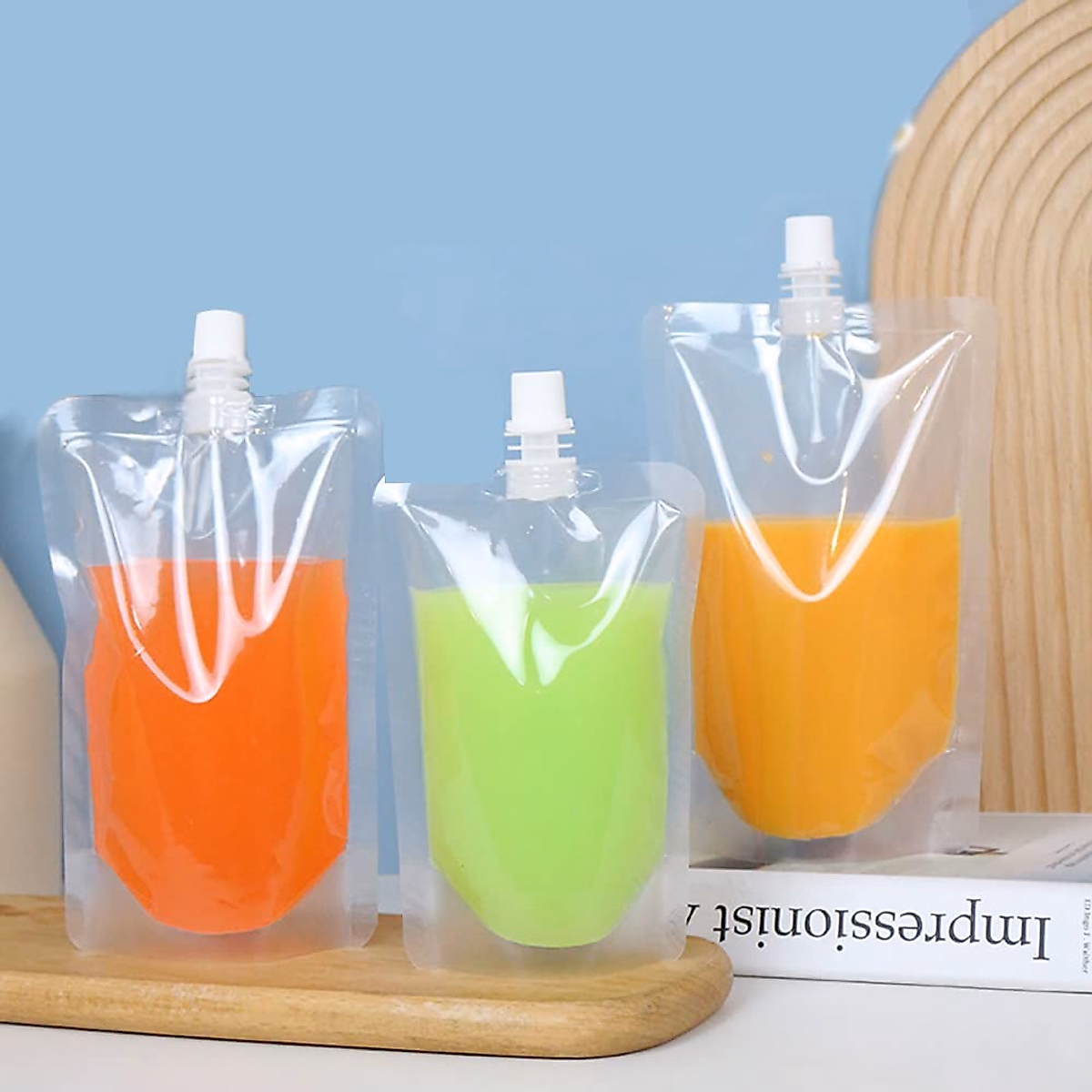 Muka 50 PCS 1.75 OZ Reusable Spouted Drink Bags, Spout Drink Pouches w/Funnel, 0.32" Spout