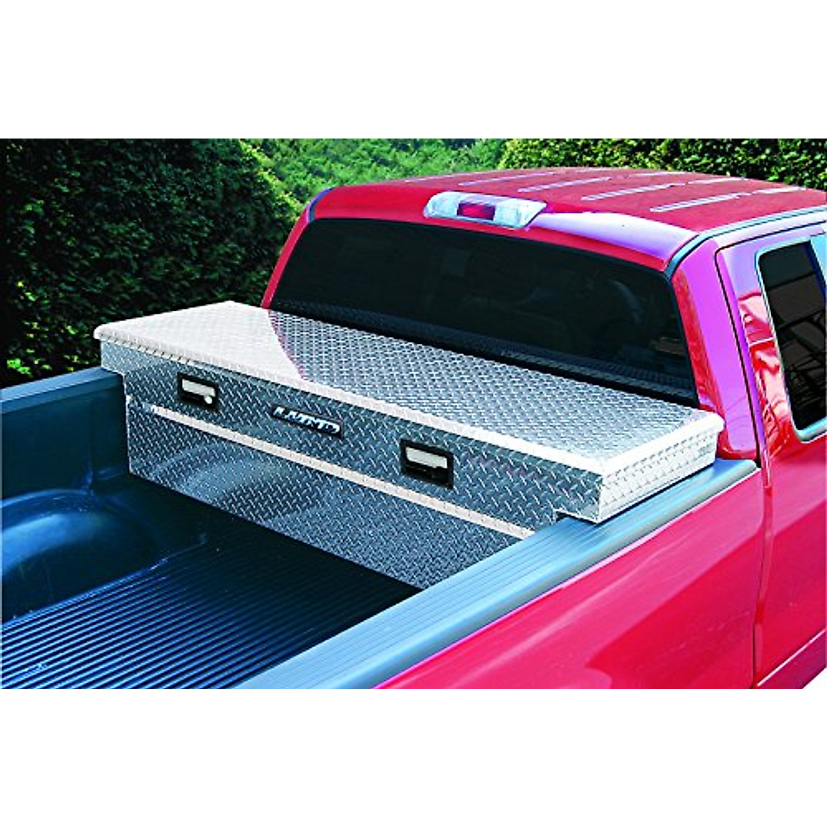 Lund 9300T 63-Inch Aluminum Mid-Size Cross Bed Truck Tool Box with Full Lid, Diamond Plated, Silver