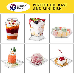 5.5oz Dessert Cups with Lids and Spoons,Plastic Clear Square Dessert Bowls Disposable Reusable Parfait Appetizer Cup-Set of 24