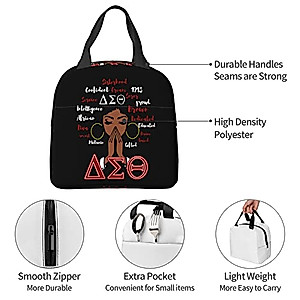 Delta-Sigma Lunch Bag Sorority Paraphernalia Gifts Reusable Lunch Box for Women Men Travel Work Hiking Black One Size