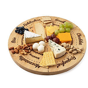 Permaggio Wine Pairing Cheese Board and Knife Set, Wine and Cheese Serving Set Lazy Susan Tray, 12.5" Natural Moso Bamboo Charcuterie Platter, Perfect Hostess Gift, Swivel Server Cheeseboard Gift Set