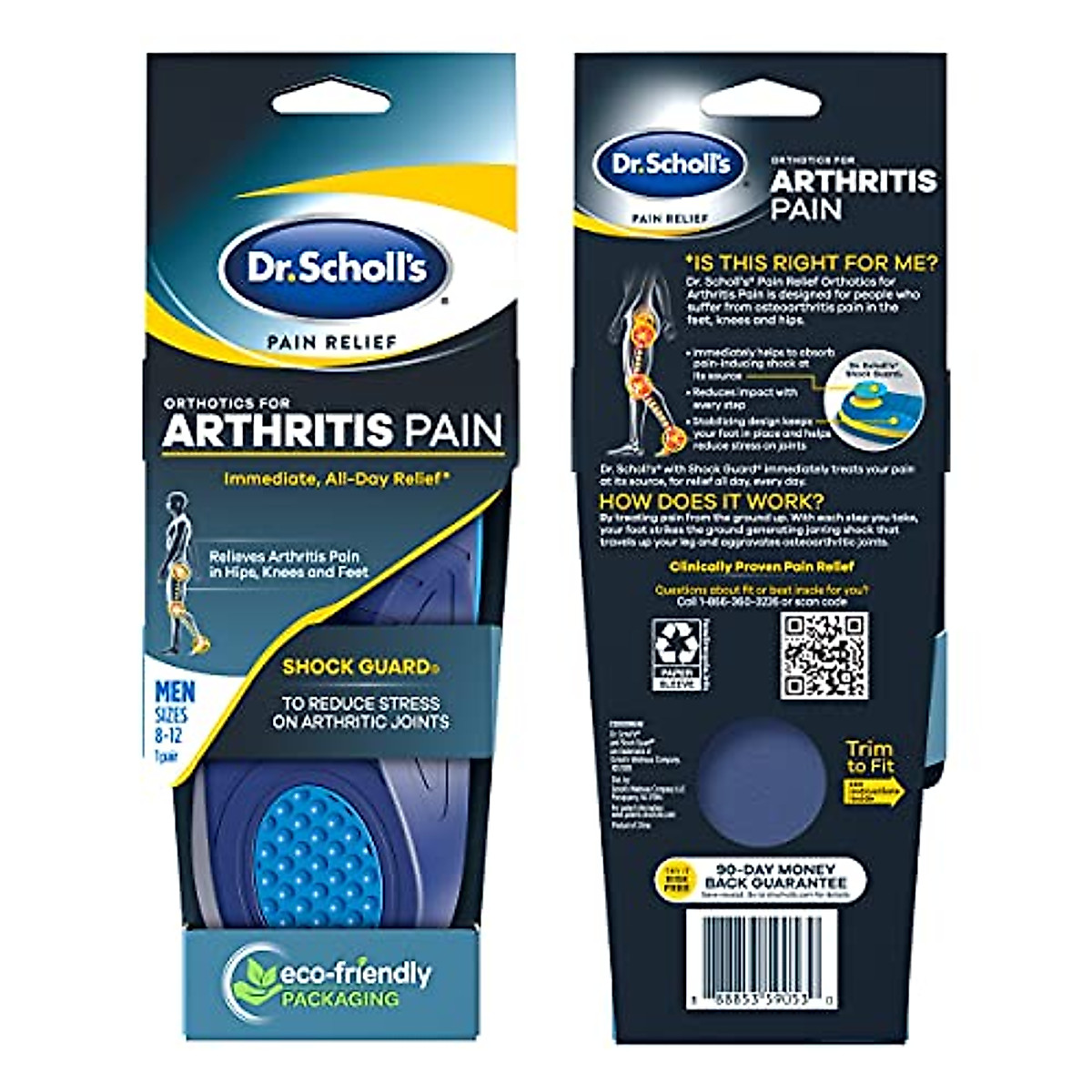Dr. Scholl's Arthritis Pain Relief Orthotics // Clinically Proven Immediate Relief of Osteoarthritis Pain in Feet, Knees and HIPS, Blue