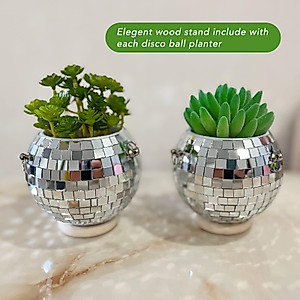 ORIKASO 2 Pcs 4" Disco Ball Planter with Chain - Mirror Ball Flower Succulents Pots - Home Boho Hanging Planter - Ideal for Indoor and Outdoor Decorations