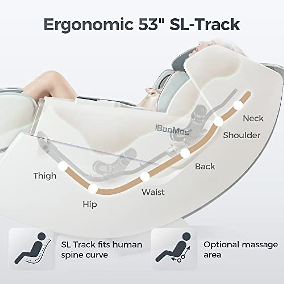 iBooMas SL Track Massage Chair, AI Voice Massage Chair Zero Gravity Full Body with Back and Foot Heating,Thai Stretching,Shortcut Key,Auto Scan,Negative Ions,Foot Rollers(White) R8603